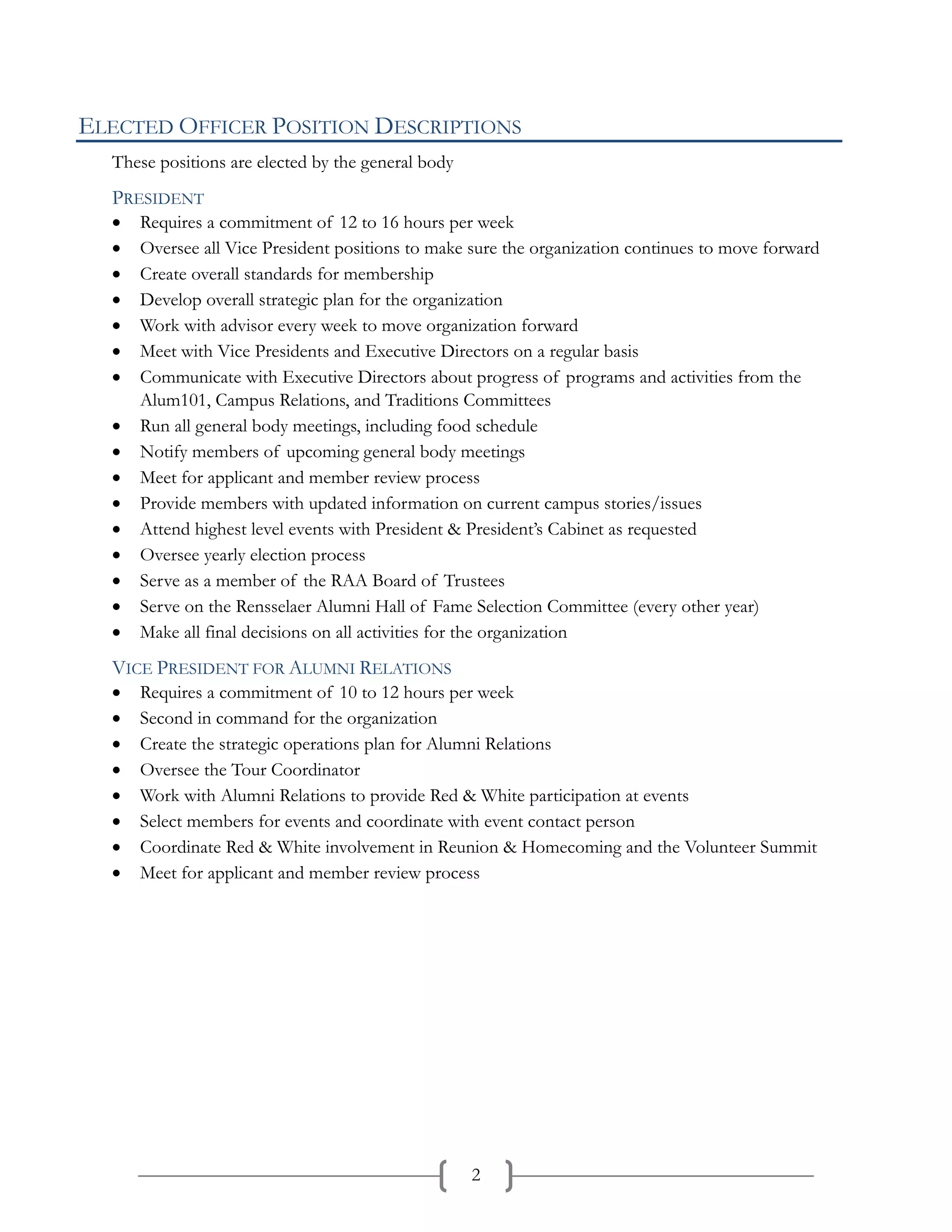 Red & White Student Organization - Officer Descriptions | PDF