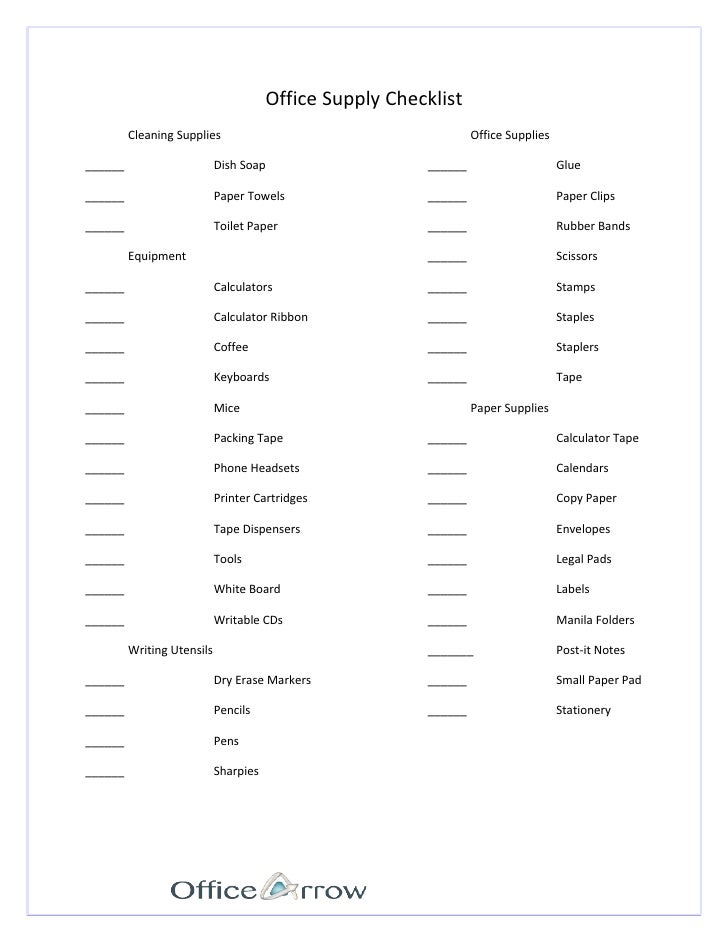 Office Supply List Template Database