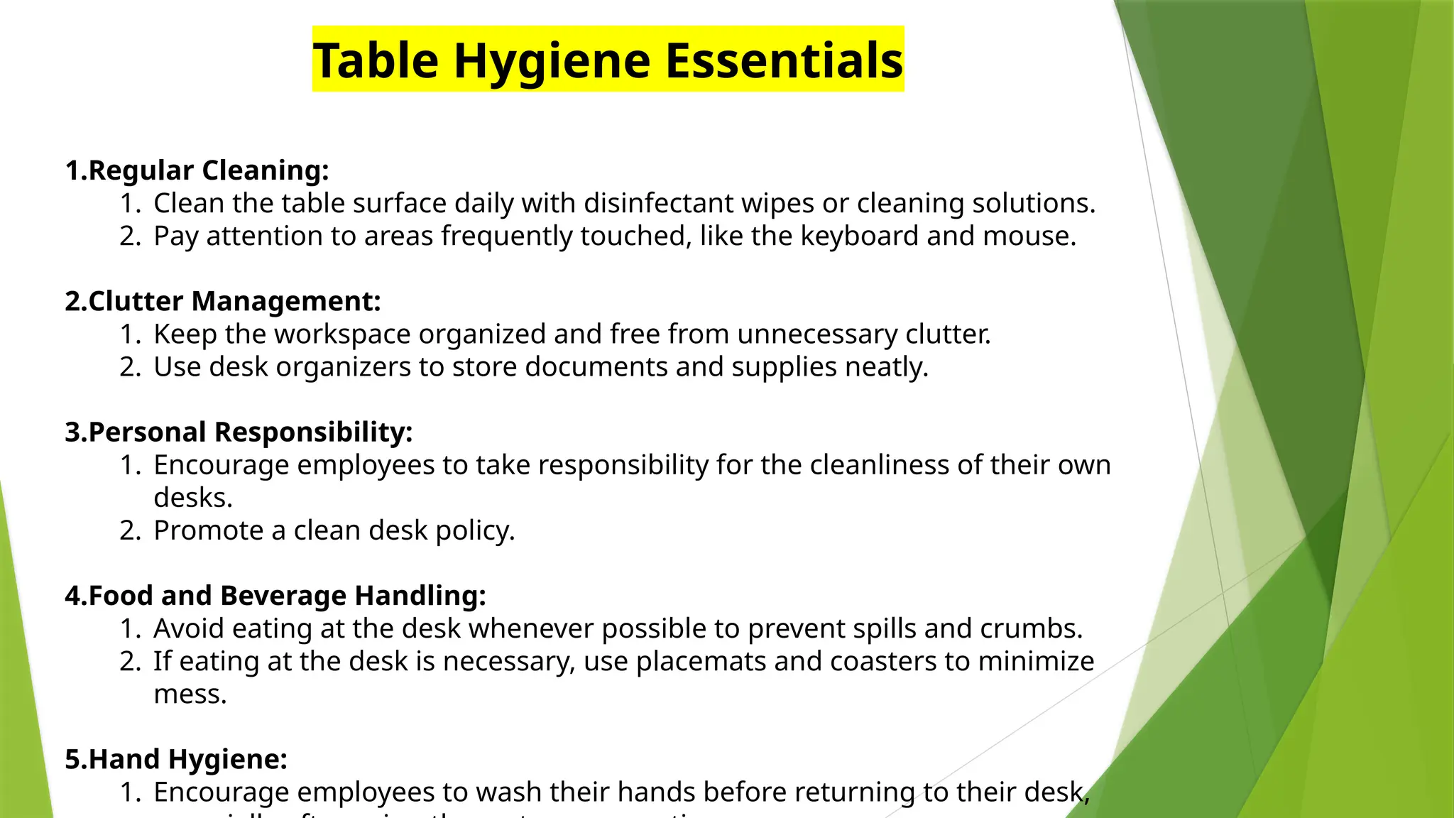 Presentation on Office Hygiene, Table Hygiene, | PPTX