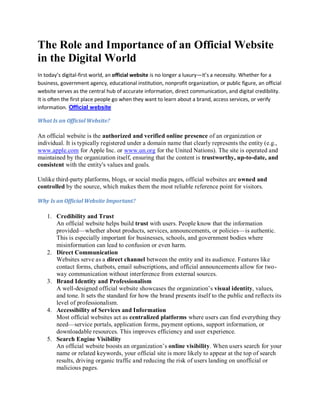 The Role and Importance of an Official Website in the Digital World | PDF