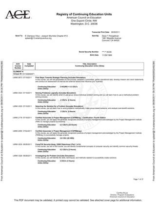 ACE Credit - Official Academic Transcript - Dean Pangelinan | PDF