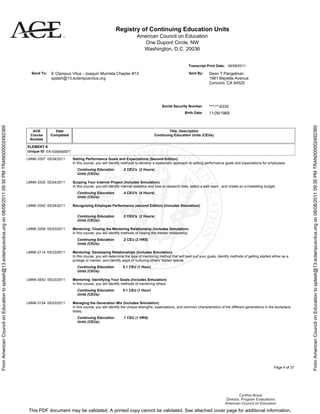 ACE Credit - Official Academic Transcript - Dean Pangelinan | PDF