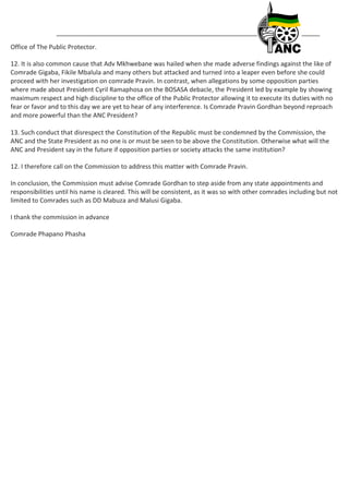 Official complaint against Comrade Pravin Gordhan to the integrity ...