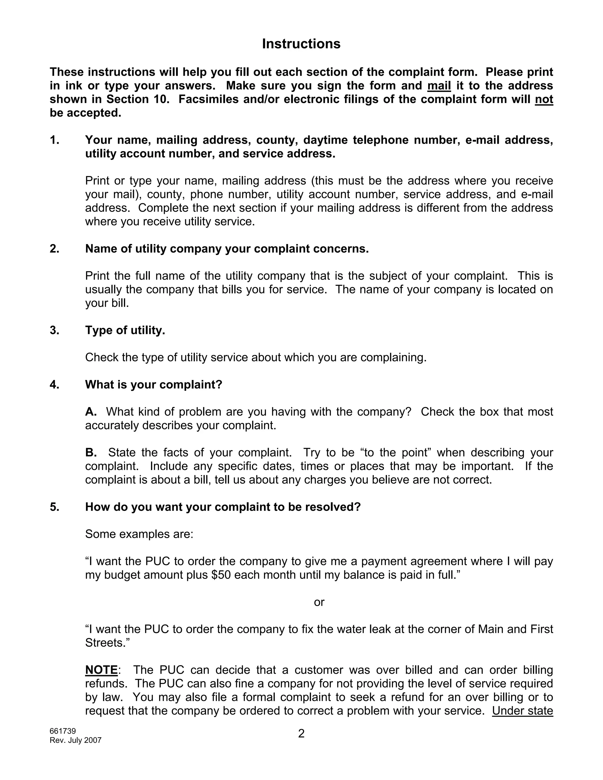 Official Complaint Form Final Puc | PDF