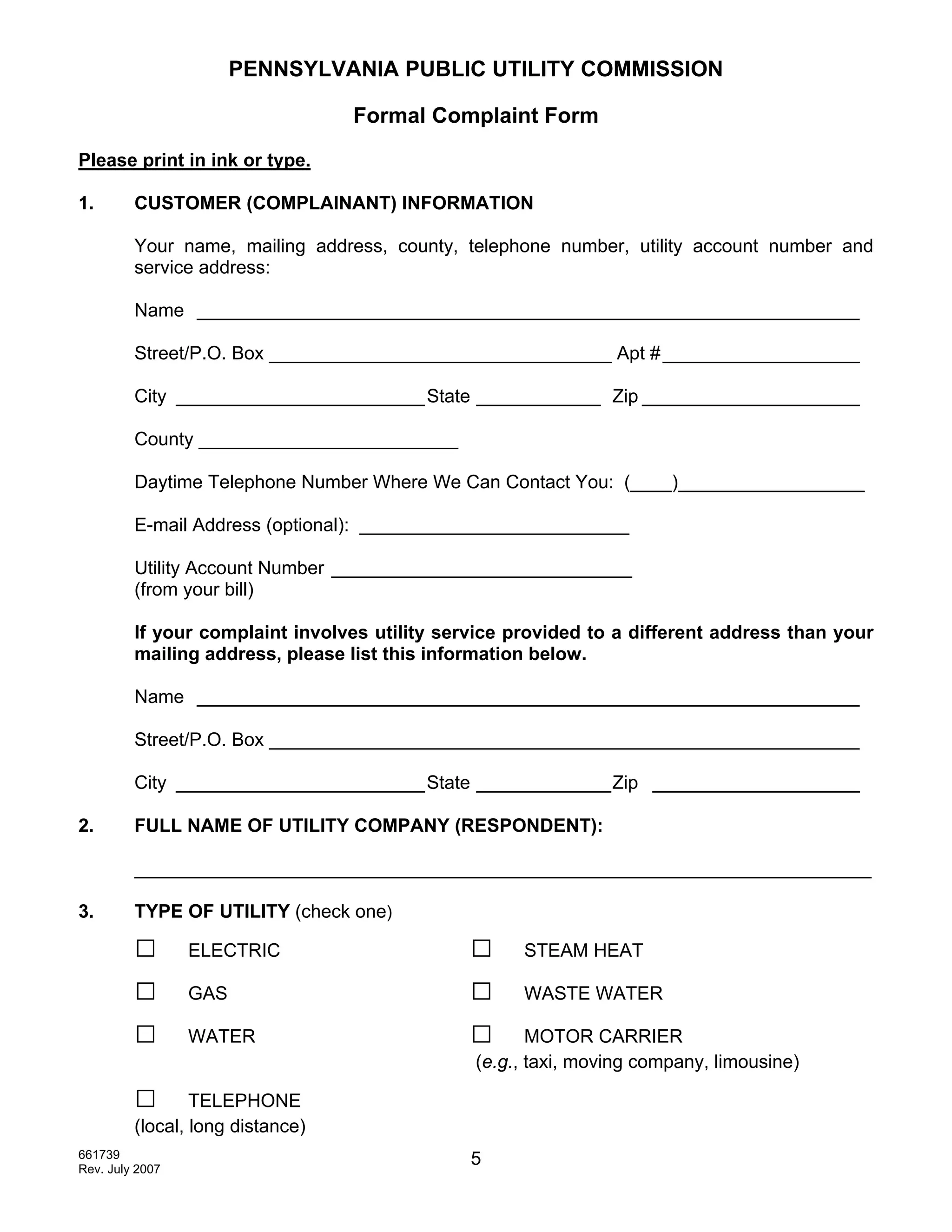 Official Complaint Form Final Puc | PDF