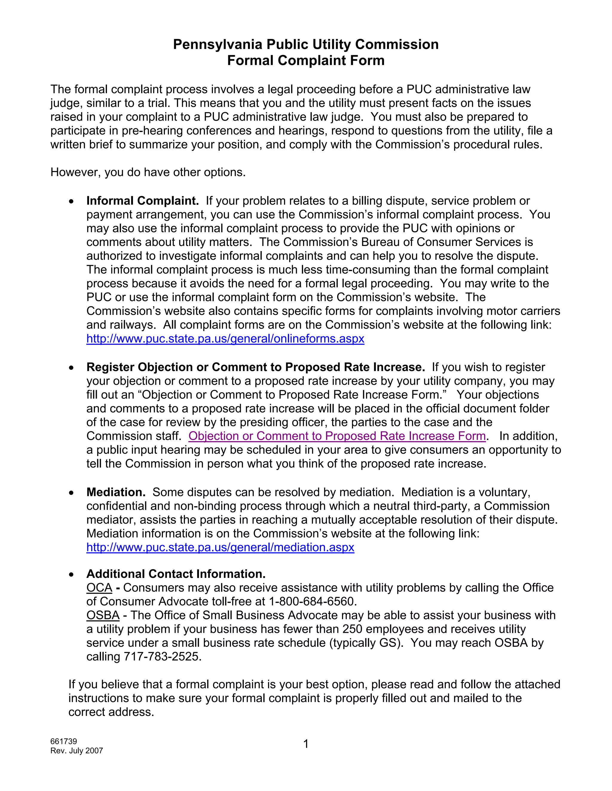 Official Complaint Form Final Puc | PDF