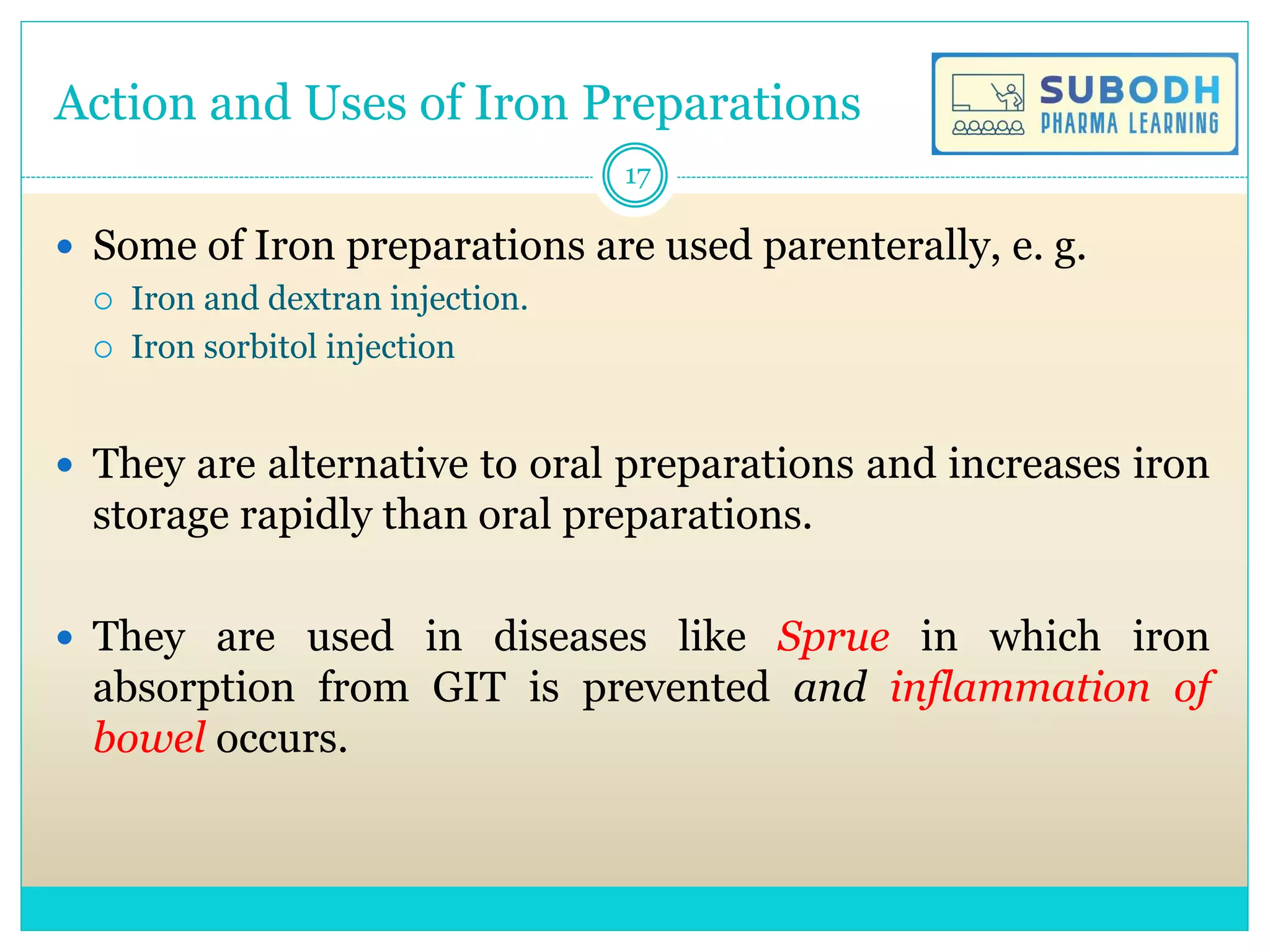 Official Compounds of Iron by Subodh Pharma Learning | PPTX