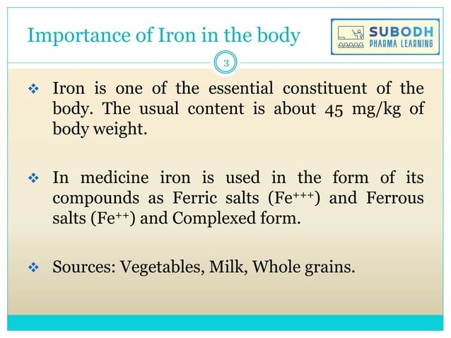 Official Compounds of Iron by Subodh Pharma Learning | PPTX | Digestive ...
