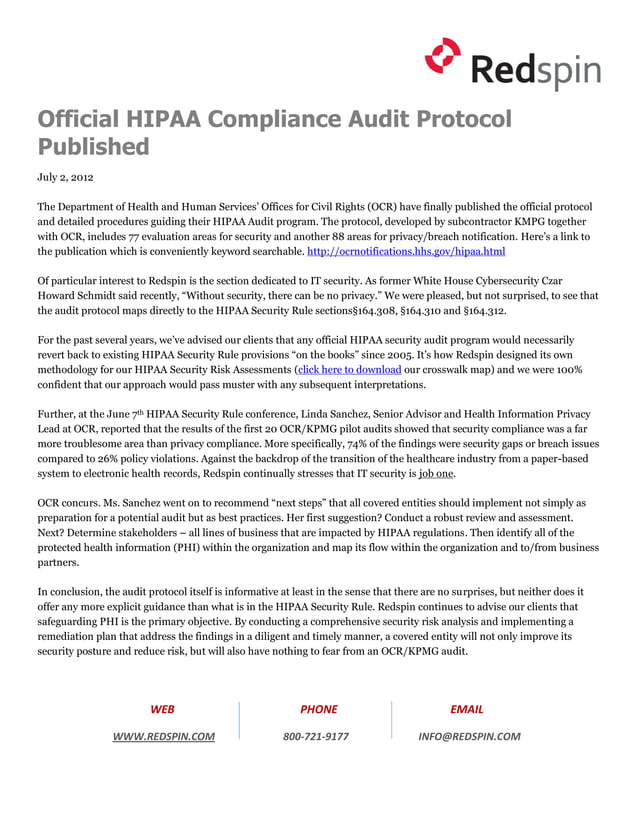 Official HIPAA Compliance Audit Protocol Published | PDF