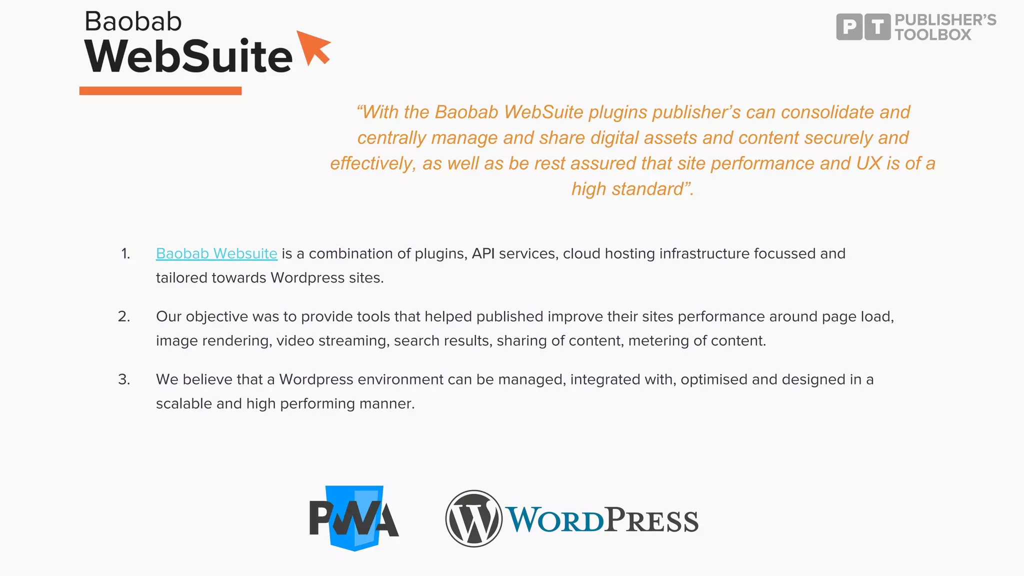 Baobab WebSuite overview - Publisher's Toolbox | PDF