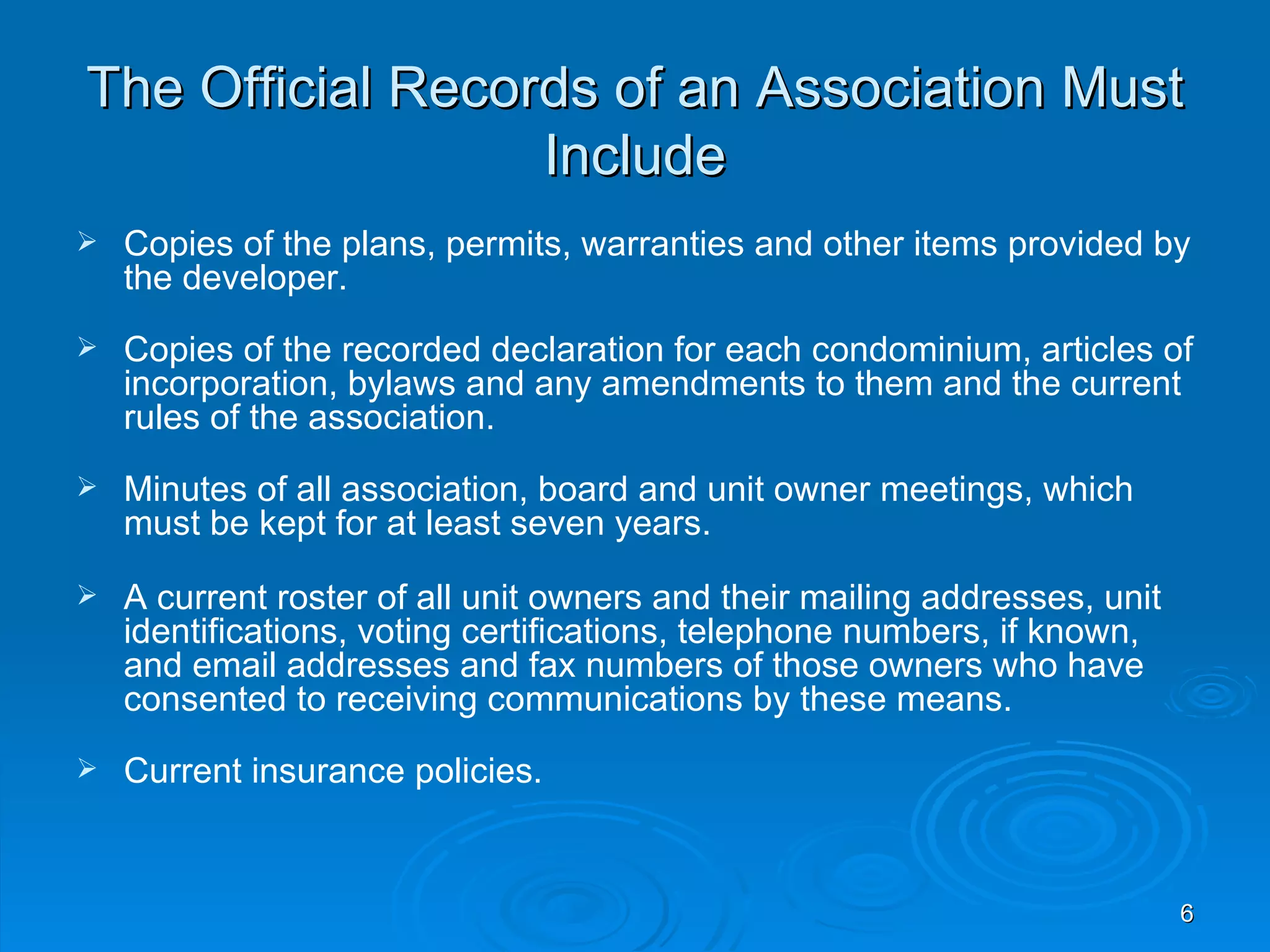 Official Records of a Condominium Association | PPS