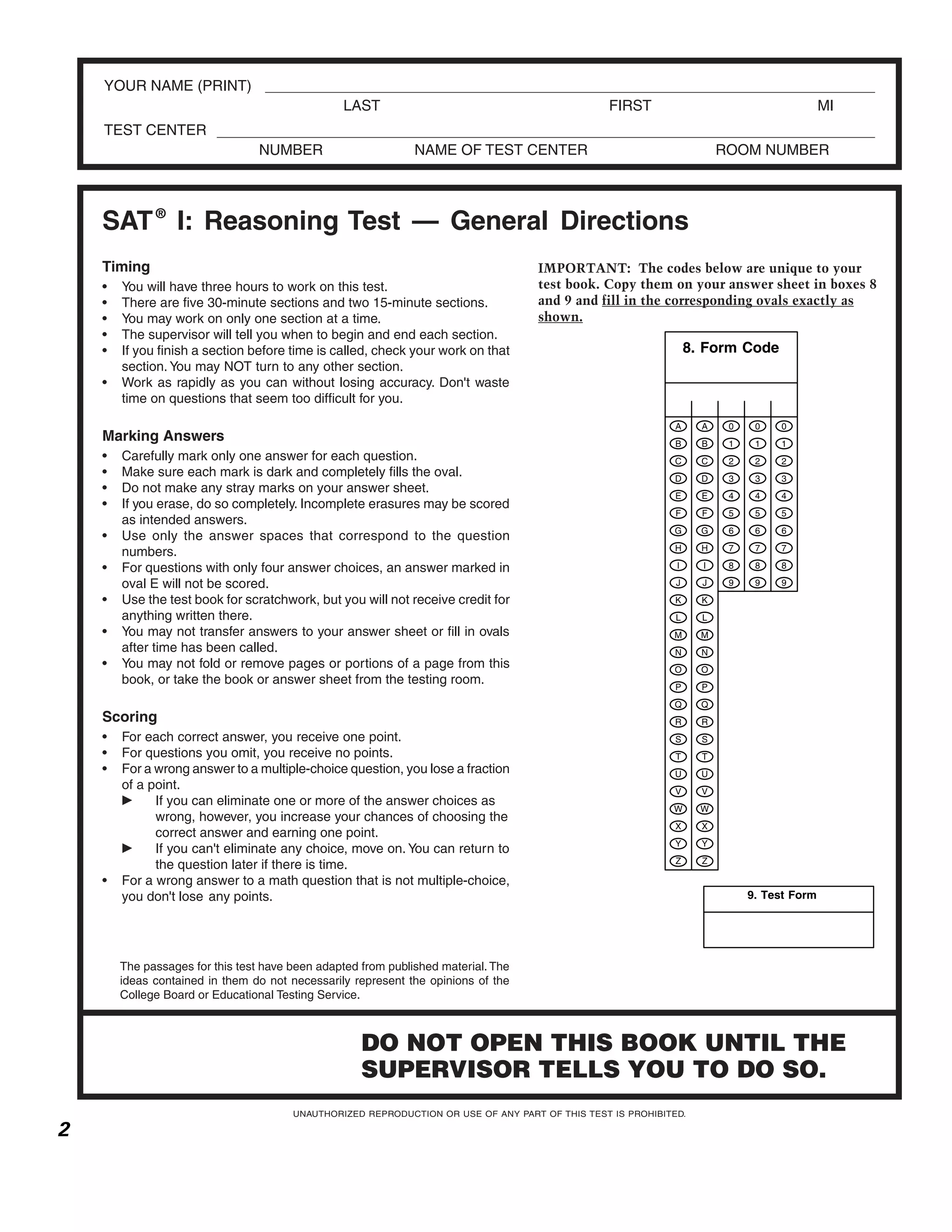 Official sat practice_test_2001 | PDF