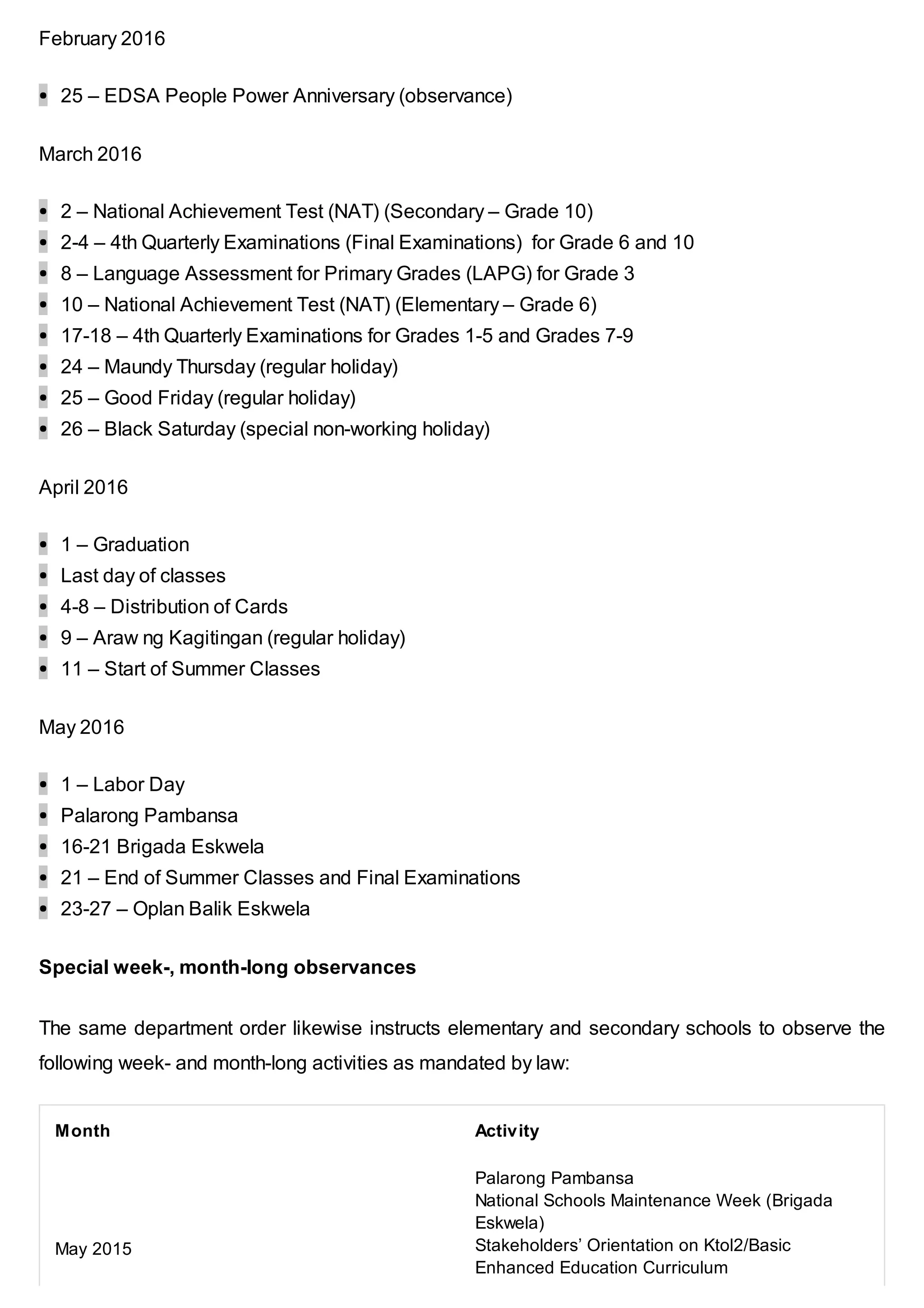 k-12 toolkitOfficial school calendar for school year 2015 2016 official ...