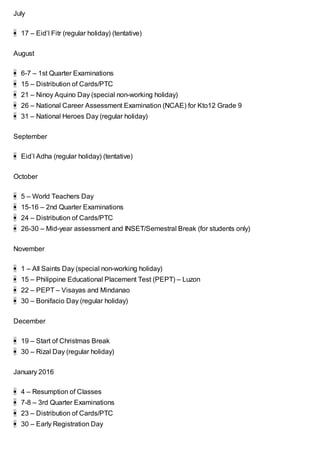 k-12 toolkitOfficial school calendar for school year 2015 2016 official ...