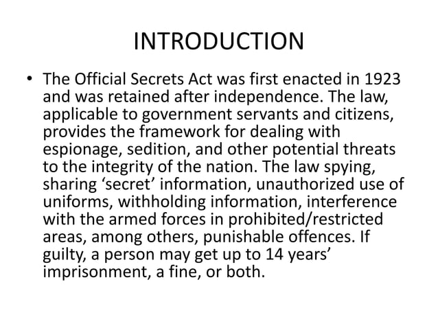 Official Secret Act 1923 Pptx