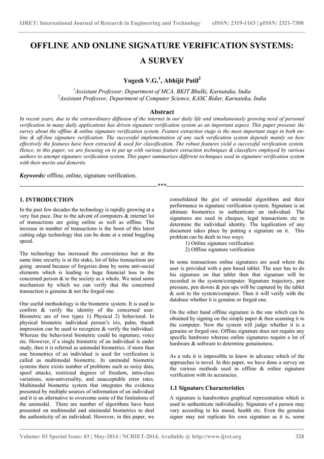 Offline And Online Signature Verification Systems A Survey Pdf