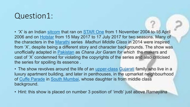 Indian TVShows and Daily Soaps Quiz | PPTX