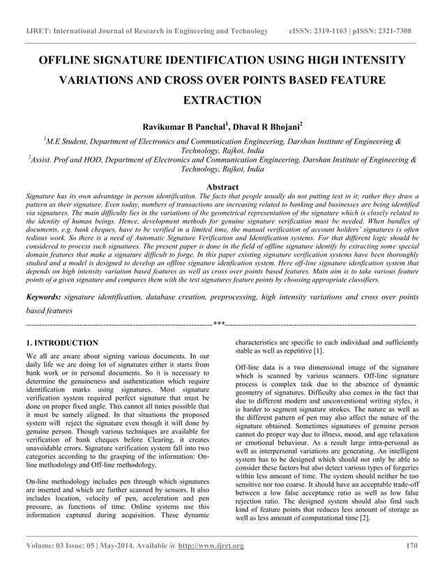 Offline Signature Identification Using High Intensity Variations And Cross Over Points Based
