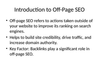 Off Page SEO and Backlinking Techniques explained | PPTX
