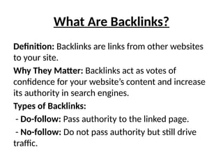 Off Page SEO and Backlinking Techniques explained | PPTX