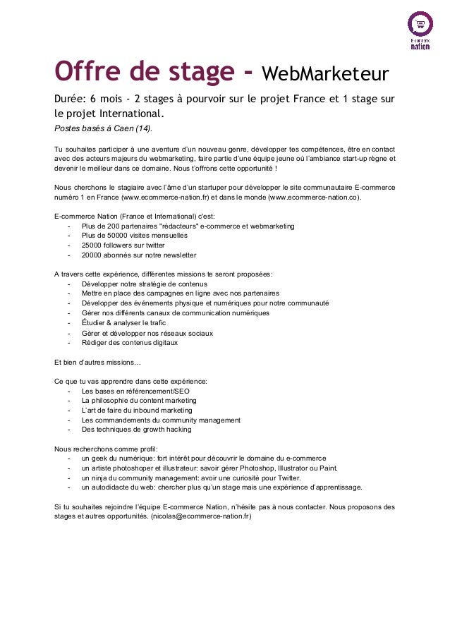 Offre de stage - web marketeur 2017-2018