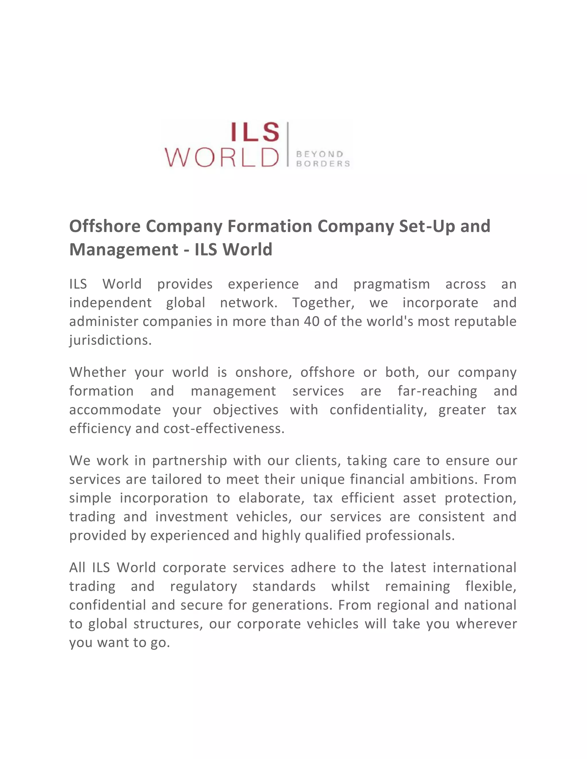 Offshore Company Formation Company Set-Up and Management - ILS World | PDF