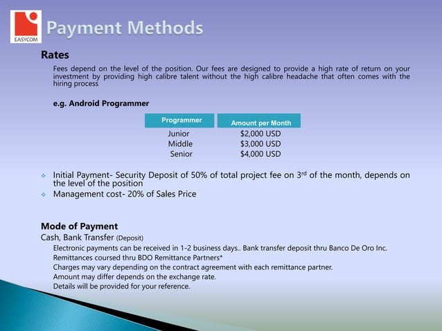 Offshore Development Center Proposal Easycom | PPTX