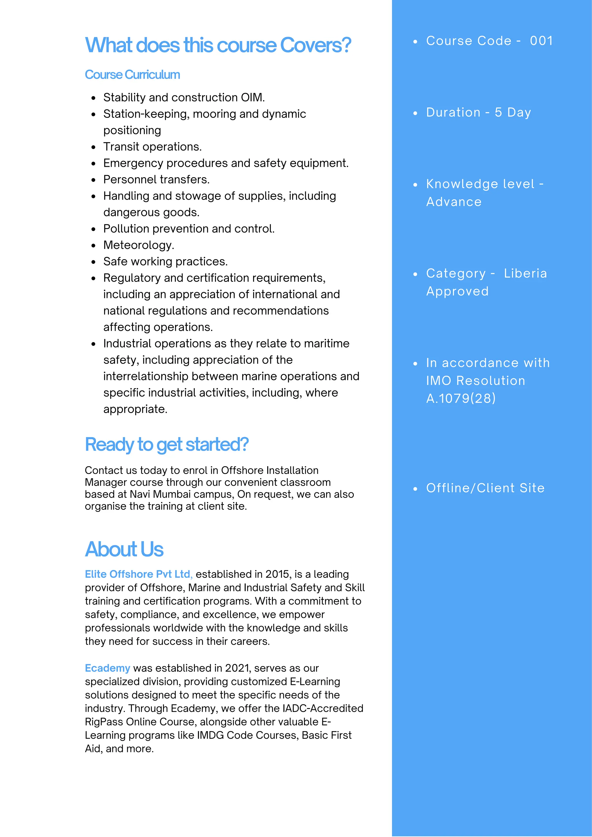 Offshore Installation Manager (OIM) Course | PDF