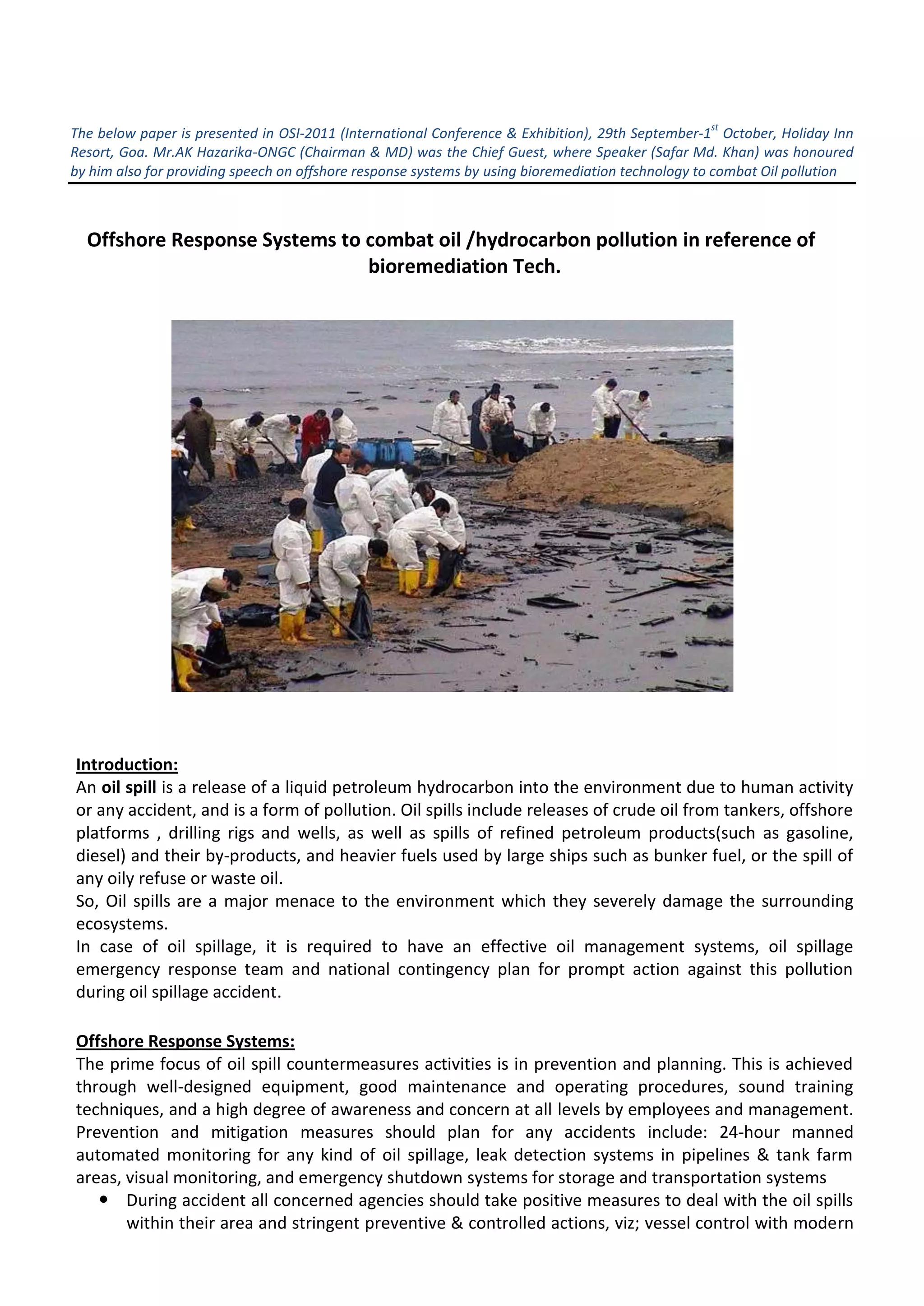 Offshore response systems to combat oil pollution | DOCX | Business ...