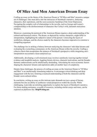Of Mice And Men American Dream Essay. Dreams in Of Mice and Men: essay ...