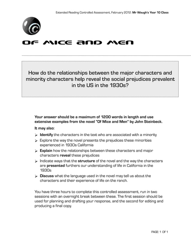 Of mice and men controlled assessment task | PDF