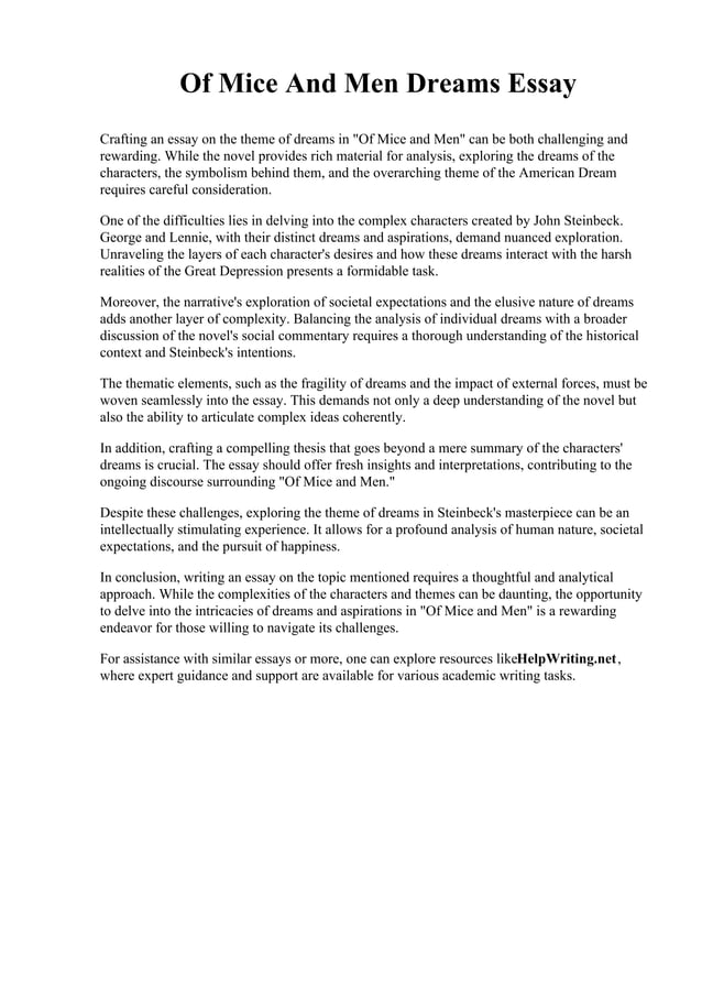 Of Mice And Men Dreams Essay. West Coast University | PDF