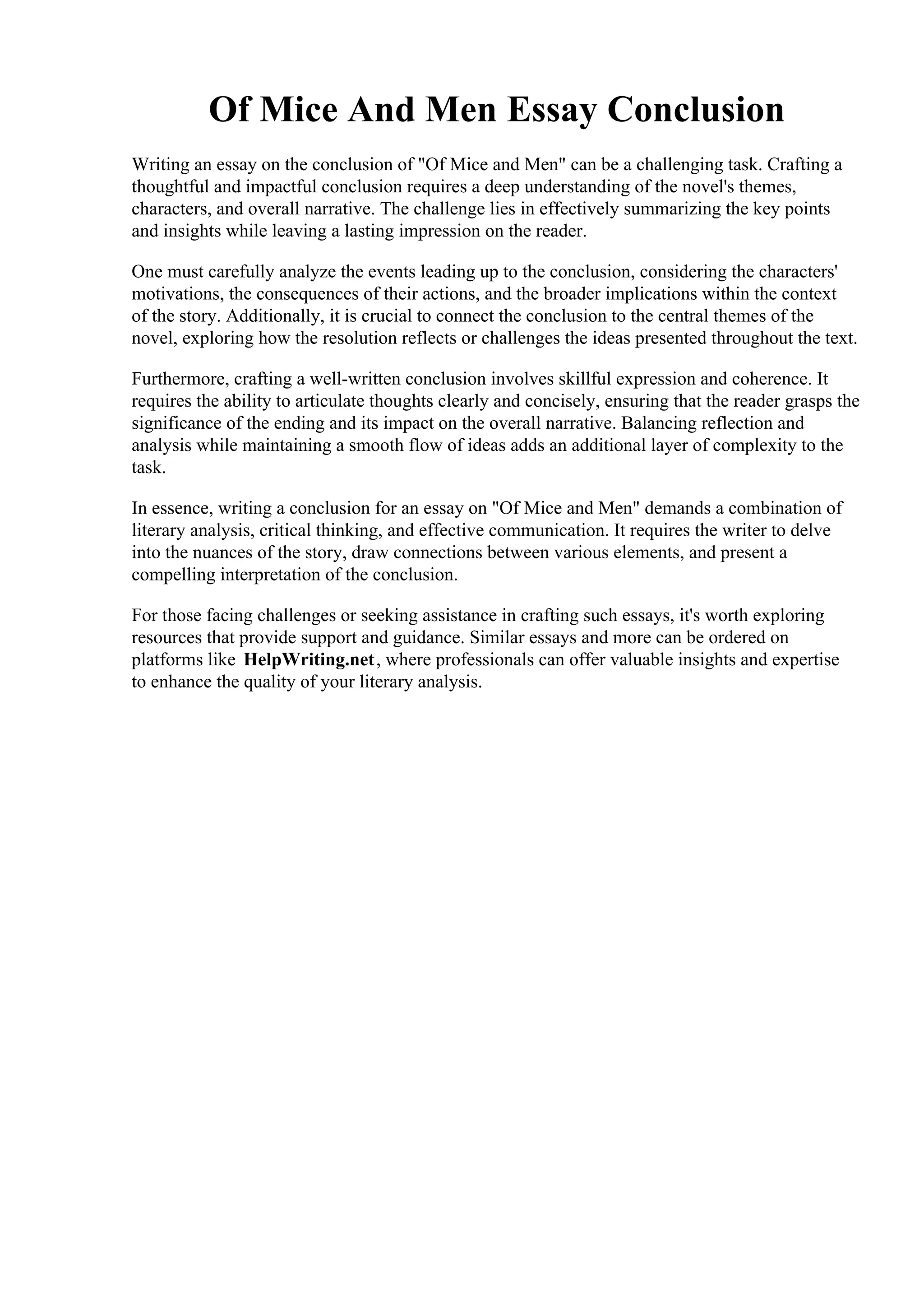 Of Mice And Men Essay Conclusion | PDF