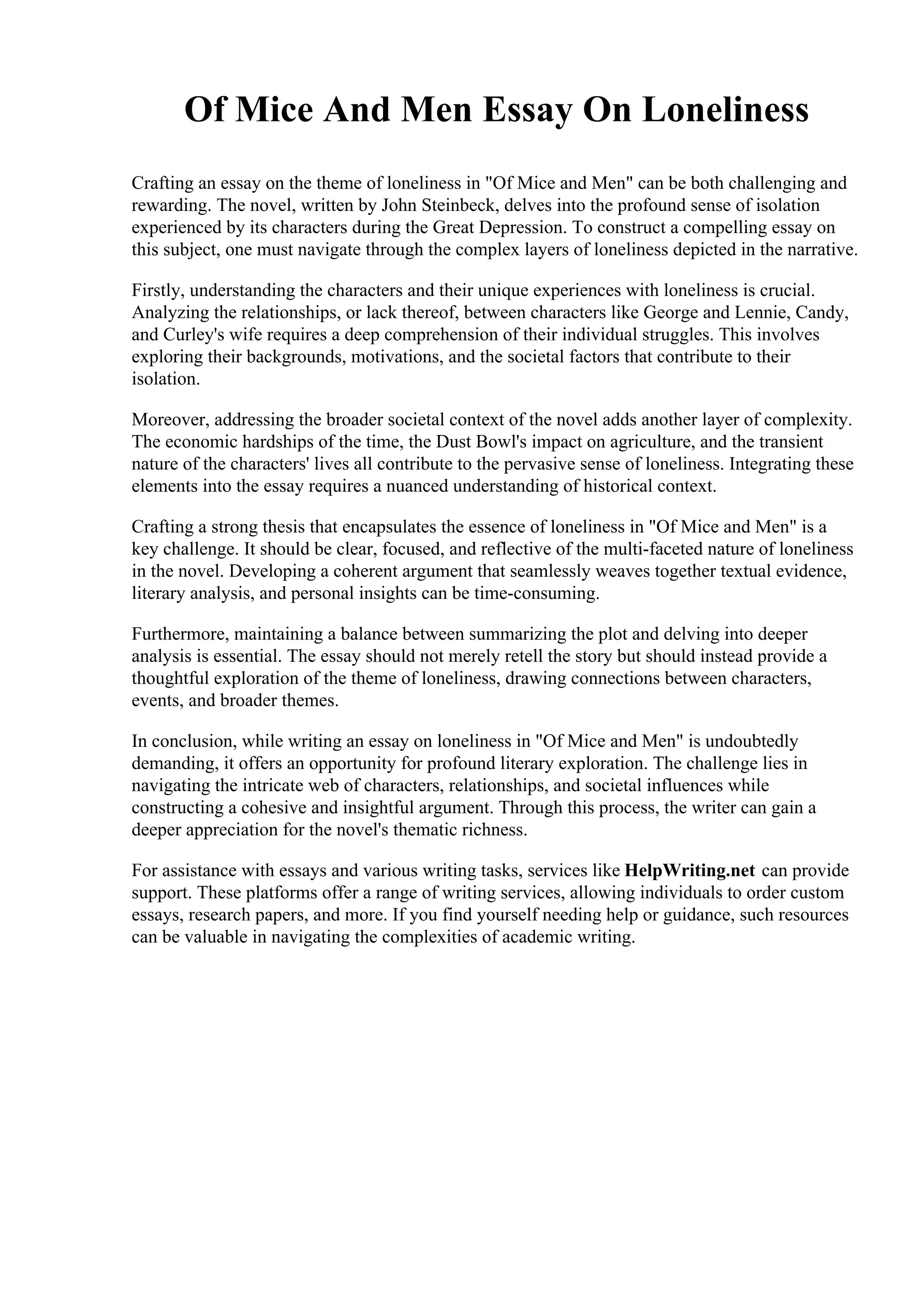 Of Mice And Men Essay On Loneliness.pdf