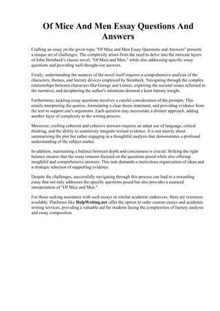 Of Mice And Men Essay Questions And Answers.pdfOf Mice And Men Essay ...