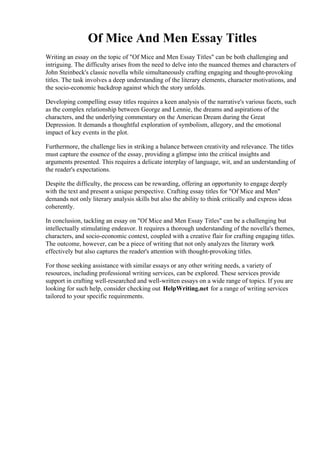 Of Mice And Men Essay Titles | PDF