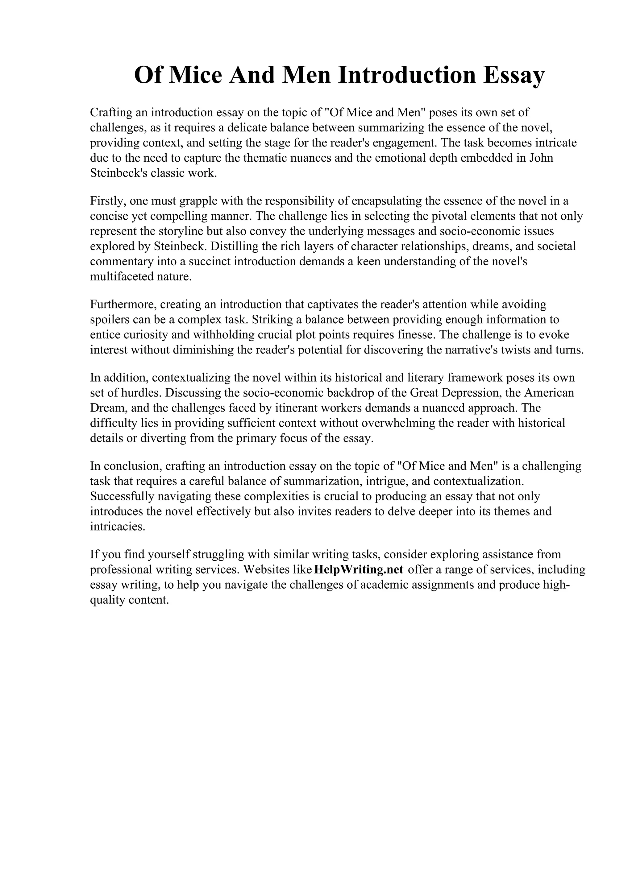Of Mice And Men Introduction Essay | PDF