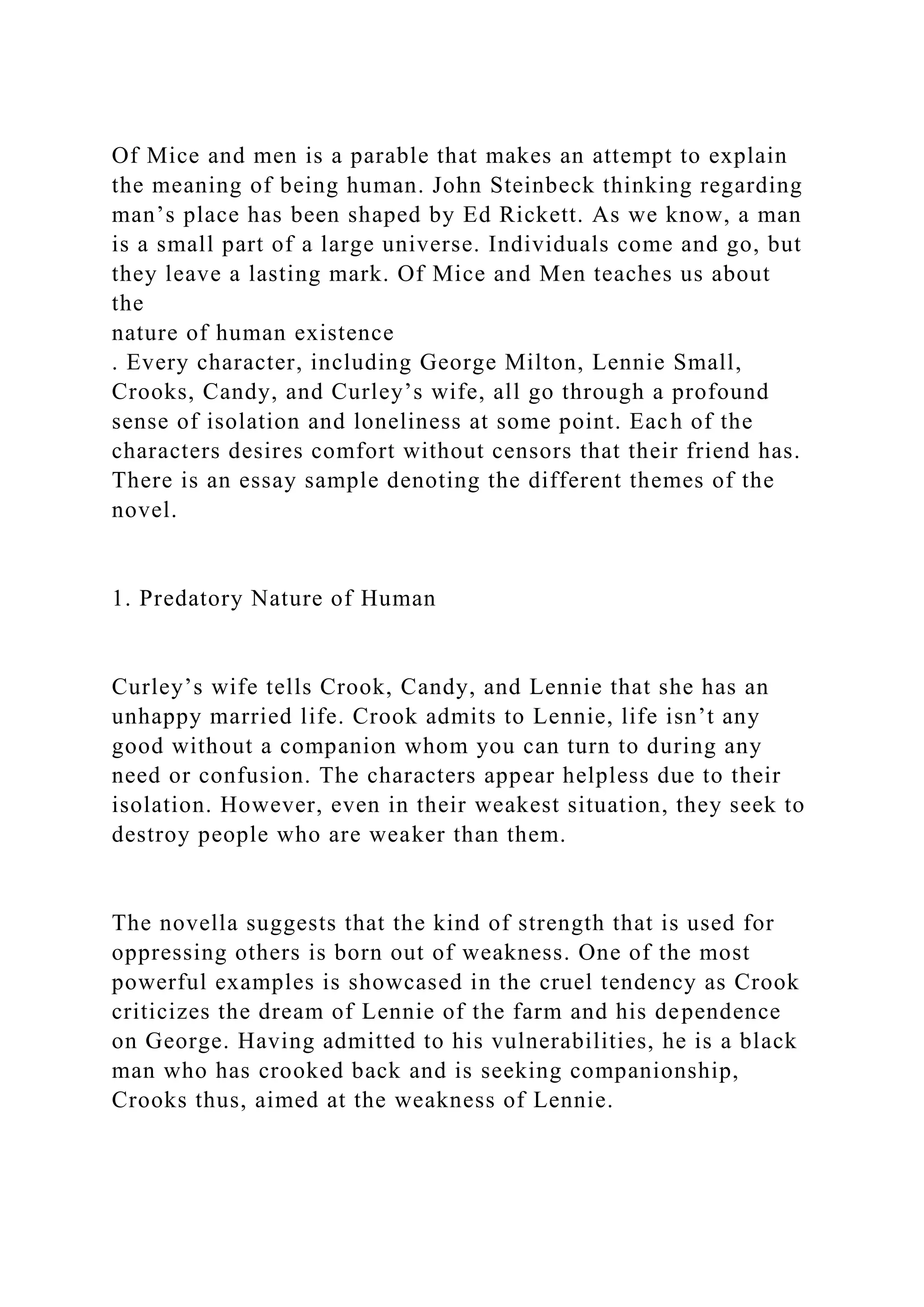 Of Mice and men is a parable that makes an attempt to explain the me.docx