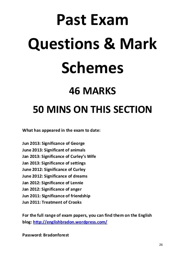 Of Mice And Men Aqa Literature Past Papers The English