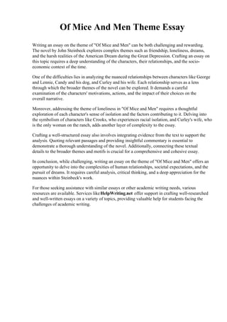 Of Mice And Men Theme Essay. Dyersburg State Community College | PDF