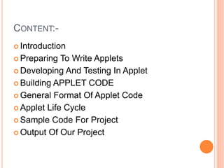 Applet programming | PPTX | Programming Languages | Computing