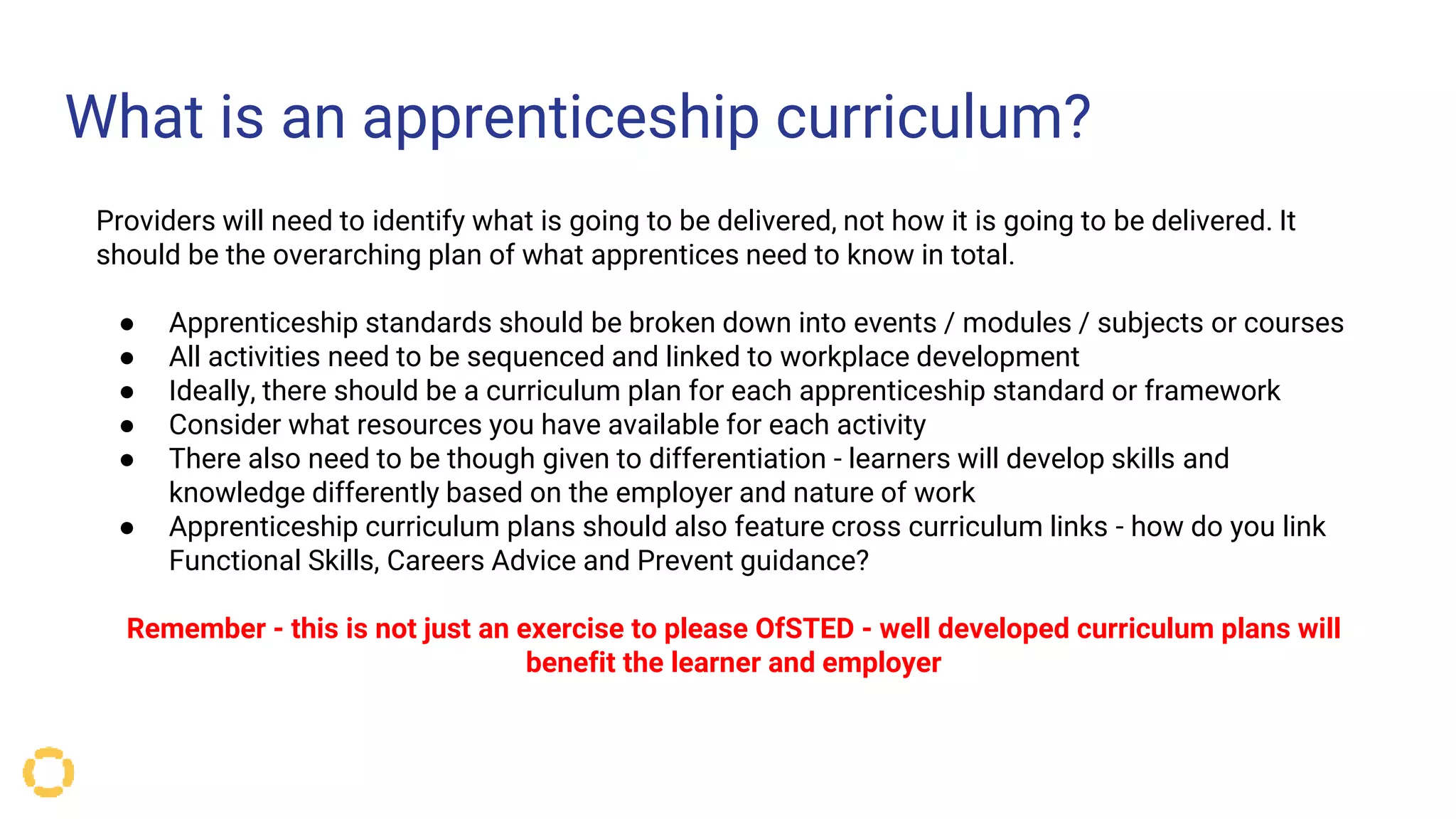 Curriculum Planning for Apprenticeship Providers | PPTX