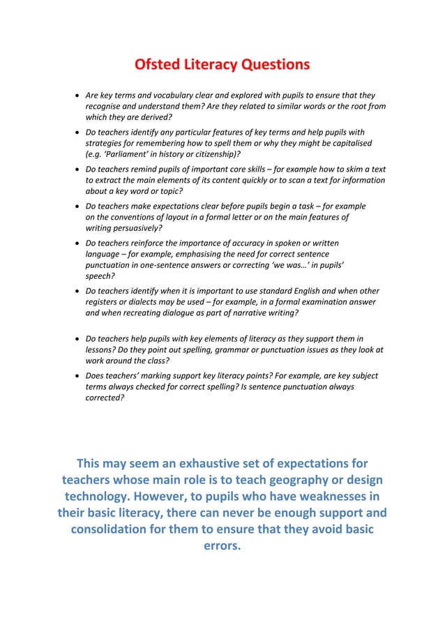 Ofsted literacy questions | PDF | Educational Assessment | Education
