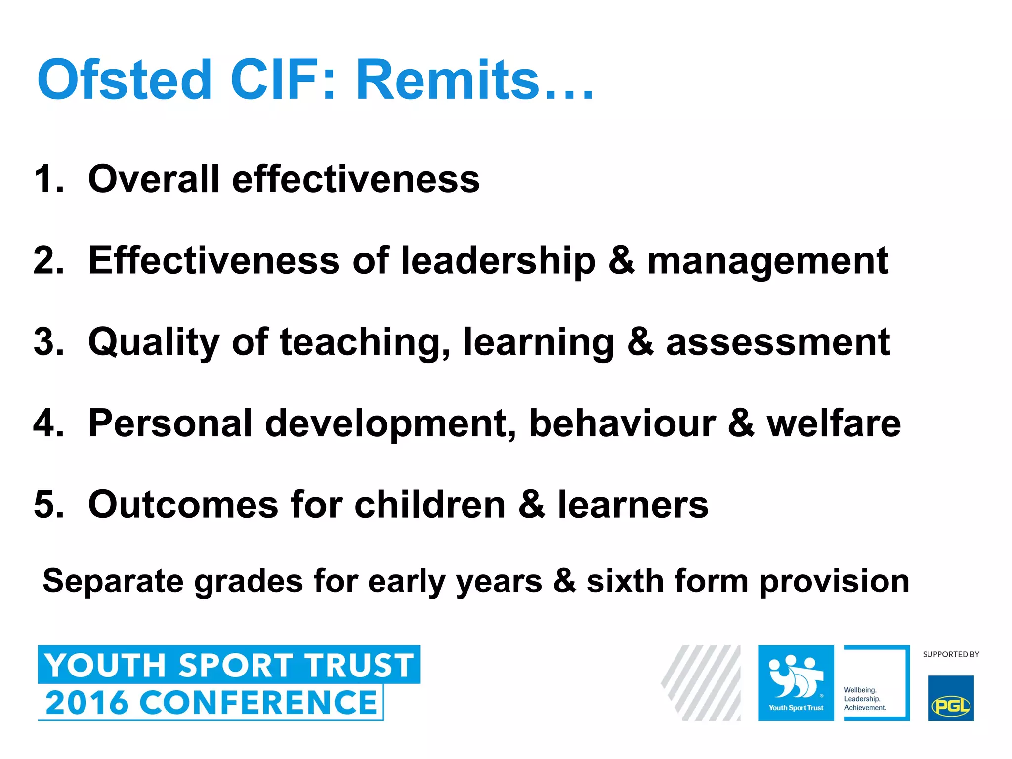 2016 Conference - Top tips for connecting PE to the new Ofsted Common ...