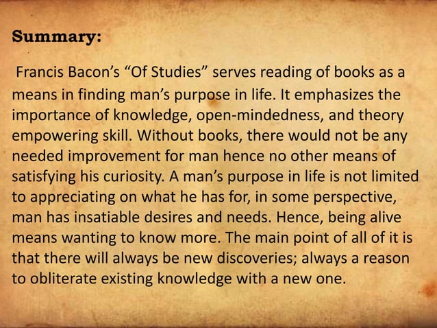 OF STUDIES by Francis Bacon | PPTX | Science