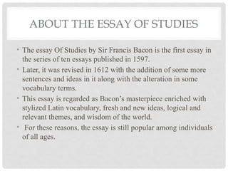 Important features of the essay of studies | PPTX