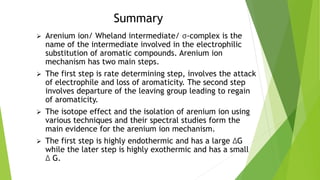 Arenium Ion Mechanism in Aromatic Electrophilic Substitution | PPTX