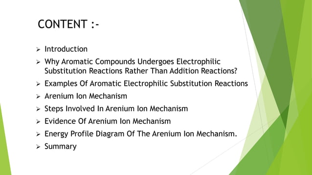Arenium Ion Mechanism in Aromatic Electrophilic Substitution | PPTX ...
