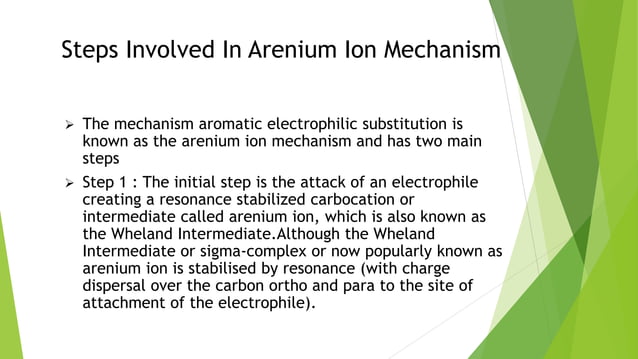 Arenium Ion Mechanism in Aromatic Electrophilic Substitution | PPTX ...