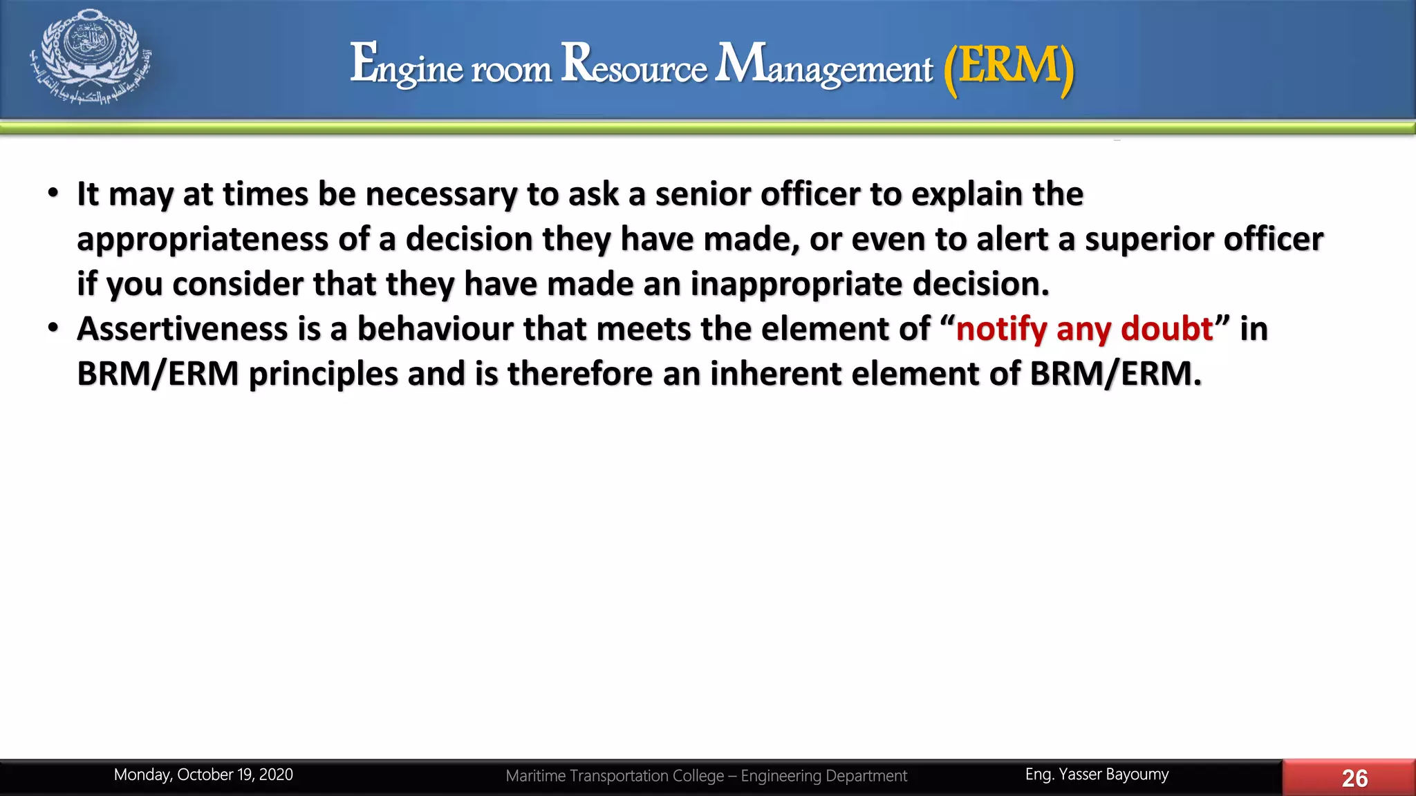 Engine room resource management | PPTX